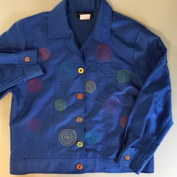 Vintage | Jackets & Coats | Vintage 9s Art To Wear Colorful Blue Jacket ...